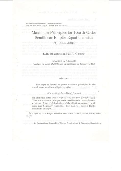 Pdf Maximum Principles For Fourth Order Semilinear Elliptic Equations With Applications