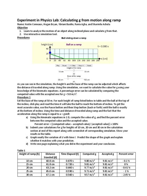physics lab 3 motion along ramp pdf velocity acceleration