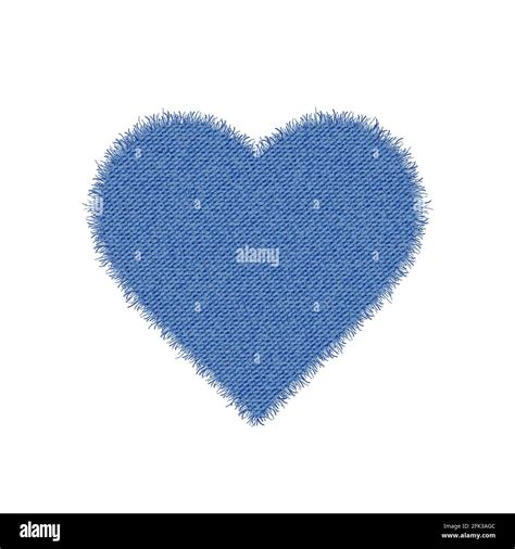 Denim Heart Shape Torn Jean Patch Vector Realistic Illustration On