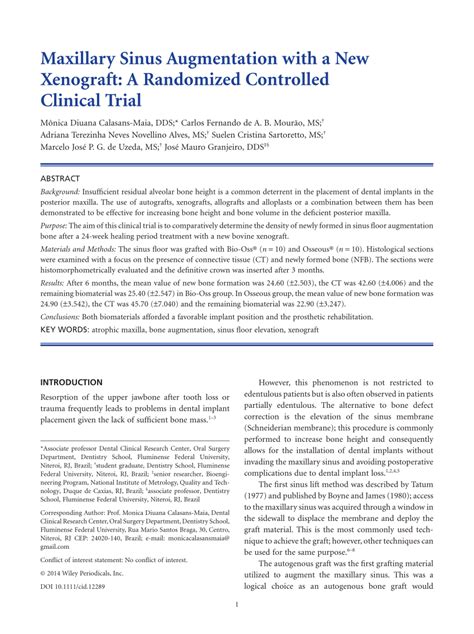 Pdf Maxillary Sinus Augmentation With A New Xenograft A Randomized Controlled Clinical Trial
