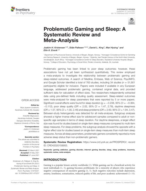 Pdf Problematic Gaming And Sleep A Systematic Review And Meta Analysis