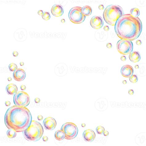 Soap Bubbles Frame Corner Watercolor Illustration Summer Toy Symbol