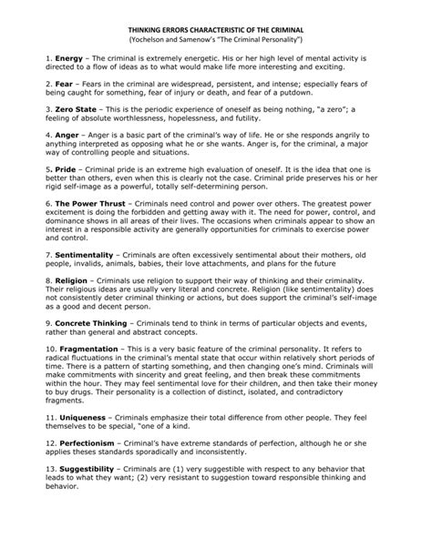 THINKING ERRORS CHARACTERISTIC OF THE CRIMINAL