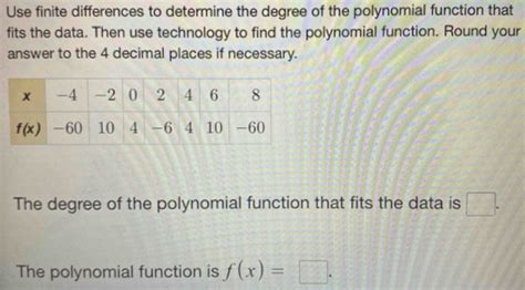 Solved Use Finite Differences To Determine The Degree Of The