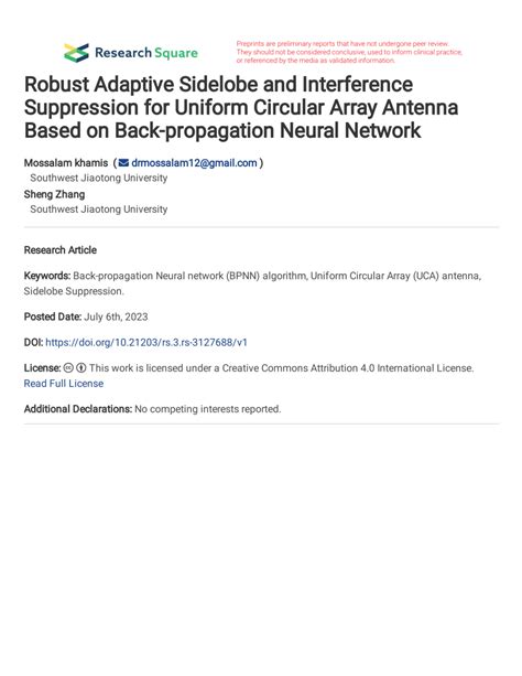 Pdf Robust Adaptive Sidelobe And Interference Suppression For Uniform