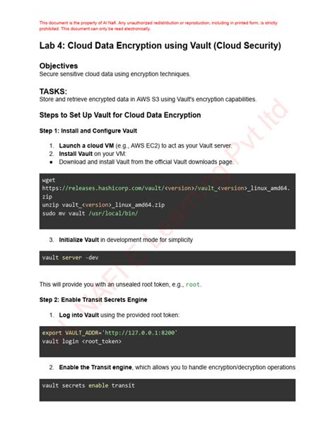 Lab 4 Cloud Data Encryption Using Vault Cloud Security Pdf Encryption Amazon Web Services