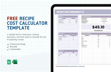 Recipe Cost Calculator Excel Template
