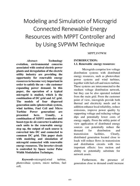 Modeling And Simulation Of Microgrid Connected Renewable Energy Modeling And Simulation Of