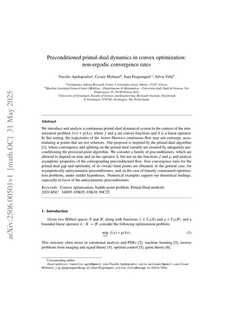 pdf preconditioned primal dual dynamics in convex optimization non
