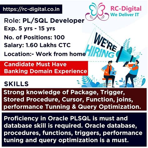 Rc Digital Technologies On Linkedin Hiringalert Opening Plsqldeveloper