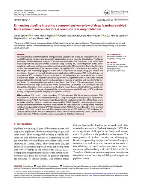 Pdf Enhancing Pipeline Integrity A Comprehensive Review Of Deep Learning Enabled Finite