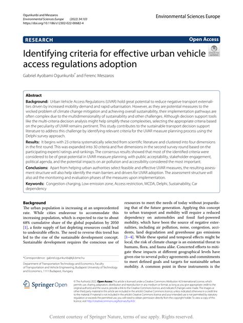 Pdf Identifying Criteria For Effective Urban Vehicle Access Regulations Adoption