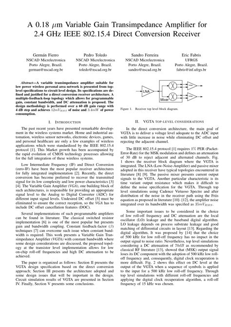 Pdf A 018 Um Variable Gain Transimpedance Amplifier For 24 Ghz Ieee 802154 Direct
