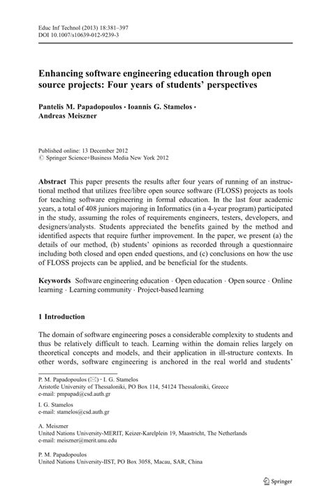 Pdf Enhancing Software Engineering Education Through Open Source
