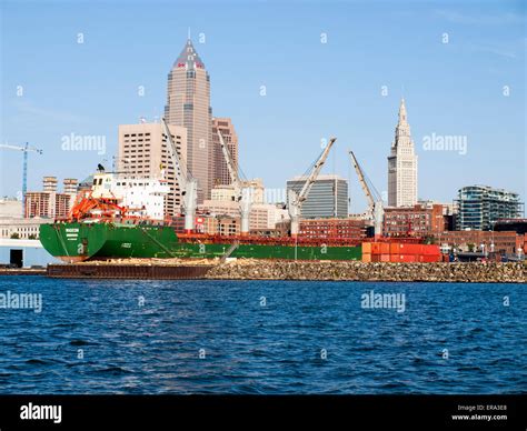 A Cargo Ship Being Loaded In A Dock Of The Port Of Cleveland Stock