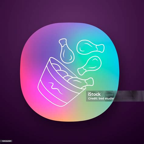 치킨 버킷 앱 아이콘입니다 바베큐 치킨 드럼 스틱 다리 건강에 해로운 패스트 푸드 카페 스테이크 하우스 메뉴 고기 요리 Ui