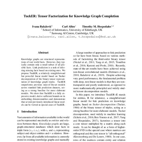 Tucker Tensor Factorization For Knowledge Graph Completion Acl Anthology