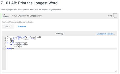 Solved 710 Lab Print Longest Word Edit Program Prints Word Longest