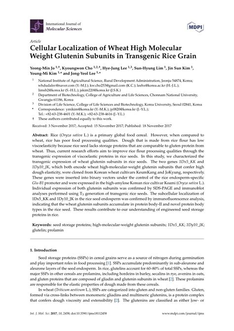 Pdf Cellular Localization Of Wheat High Molecular Weight Glutenin