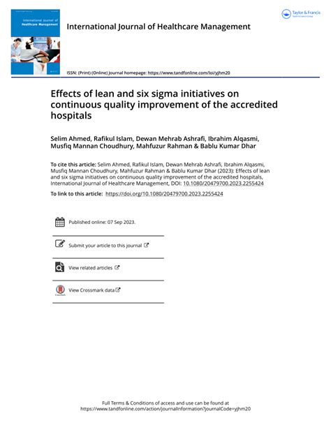 Pdf Effects Of Lean And Six Sigma Initiatives On Continuous Quality Improvement Of The