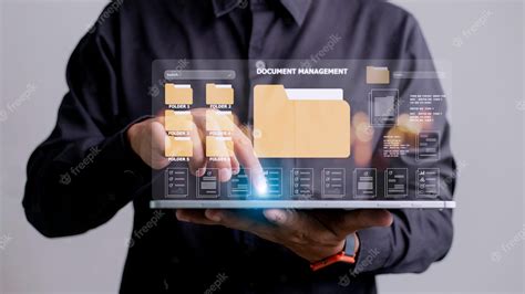 Premium Photo Document Management Concept Virtual Screen Icons Document Management System Dms
