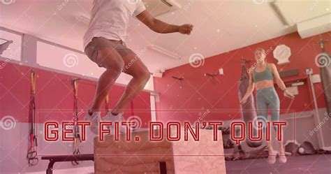 Image Of Get Fit Don T Quit Text Over Diverse Man And Woman Exercising
