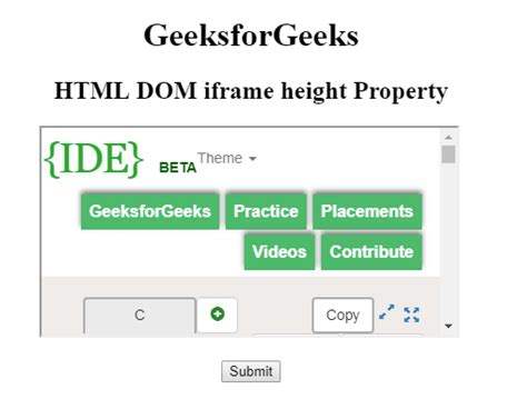 html dom iframe height property geeksforgeeks