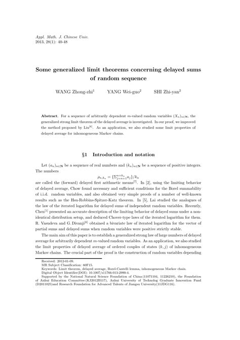 Pdf Some Generalized Limit Theorems Concerning Delayed Sums Of Random Sequence