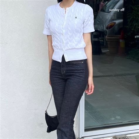 폴로 반팔 가디건 여자 케이블 니트 출근룩 코디 완성 네이버 블로그