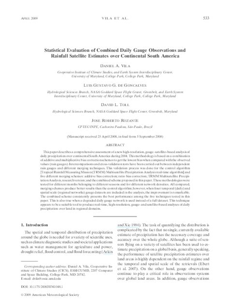 Pdf Statistical Evaluation Of Combined Daily Gauge Observations And Rainfall Satellite
