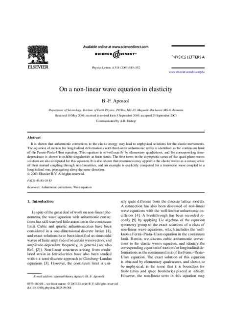 pdf on a non linear wave equation in elasticity
