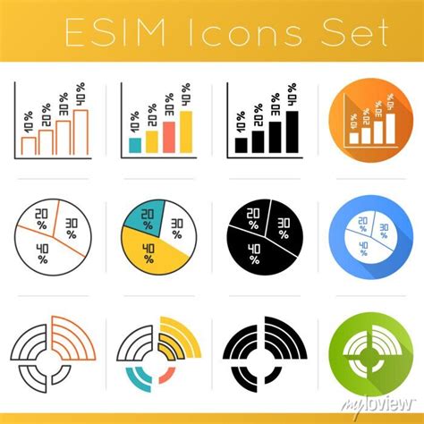 Chart And Graph Icons Set Vertical Histogram With Percentage Posters