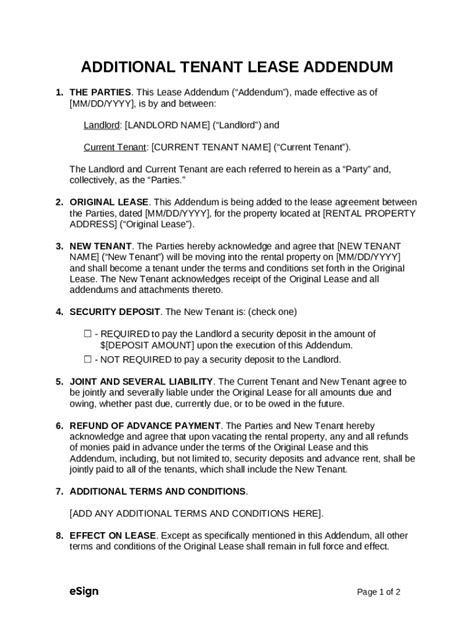 Additional Tenant Lease Addendum Doc Template Pdffiller