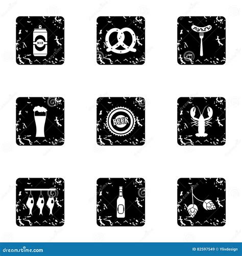 Pub Icons Set Grunge Style Stock Vector Illustration Of Beer