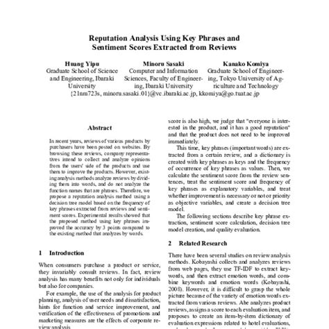 Reputation Analysis Using Key Phrases And Sentiment Scores Extracted From Reviews Acl Anthology