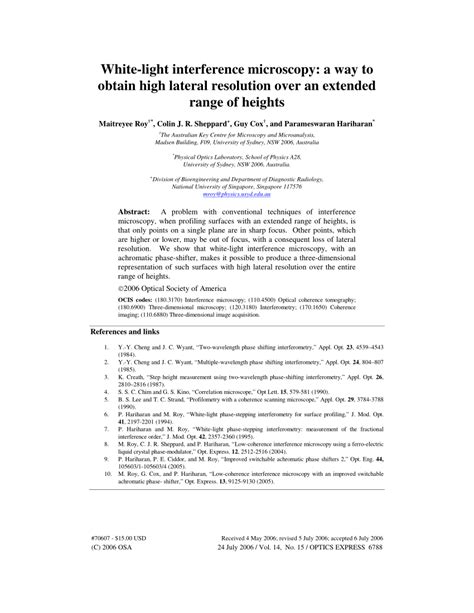 Pdf White Light Interference Microscopy A Way To Obtain High Lateral Resolution Over An
