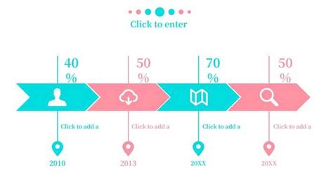 Pink And Blue Arrow Flowchart With Iconography Powerpoint Template