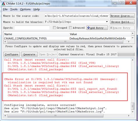 CMake编译时出现error in configuration process project files may be invalid