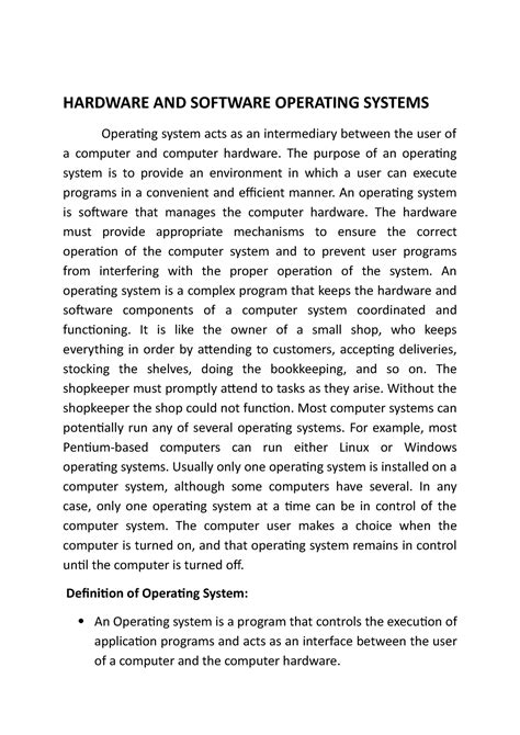 Hardware AND Software Operating Systems HARDWARE AND SOFTWARE OPERATING SYSTEMS Operating