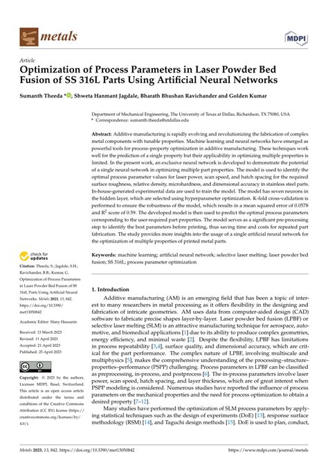Pdf Optimization Of Process Parameters In Laser Powder Bed Fusion Of Ss 316l Parts Using
