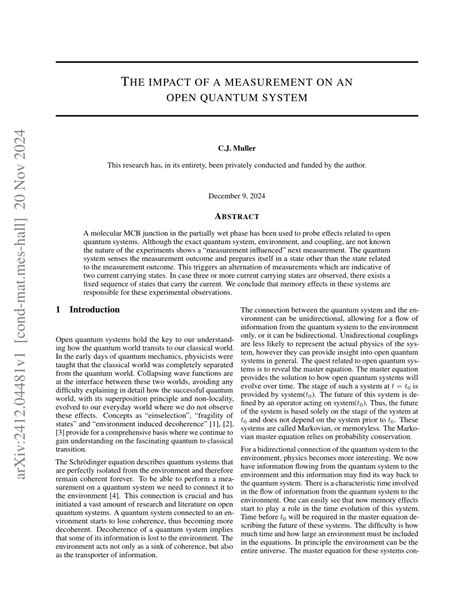 Pdf The Impact Of A Measurement On An Open Quantum System