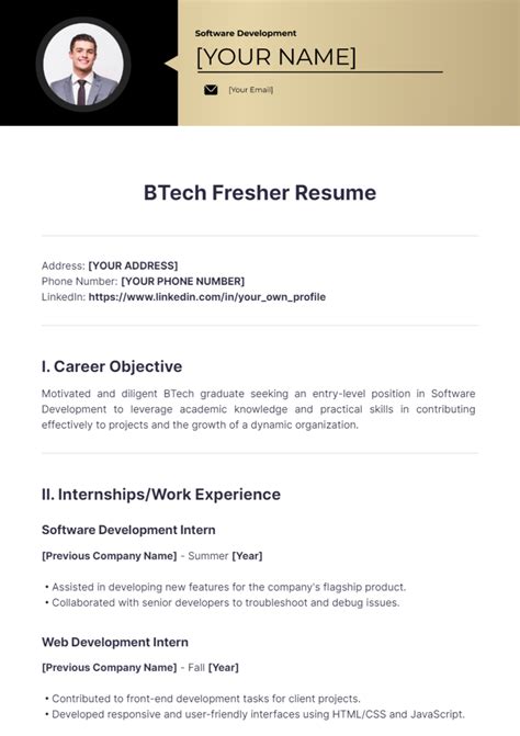 Free Btech Fresher Resume Template To Edit Online