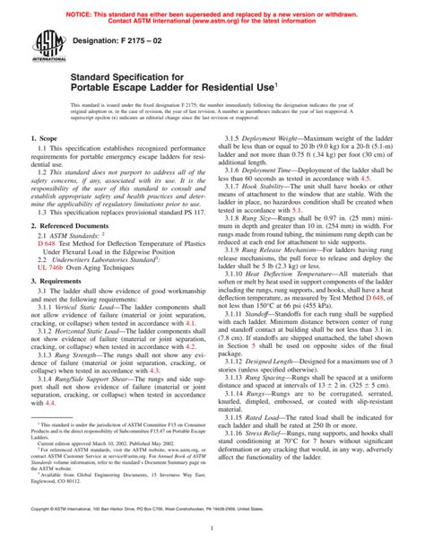 Astm F2175 02 Standard Specification For Portable Escape Ladder For Residential Use
