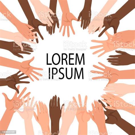 다른 국적의 사람들의 손을 들어 텍스트에 대한 템플릿 만화 스타일 벡터 일러스트레이션 국기에 대한 스톡 벡터 아트 및 기타 이미지 국기 나이 노화 Istock