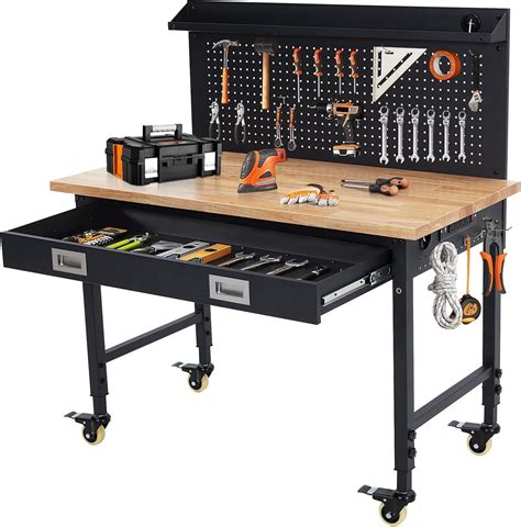 Workbench Adjustable Height 48 X 24 Worktable Heavy Duty Rubber Wood