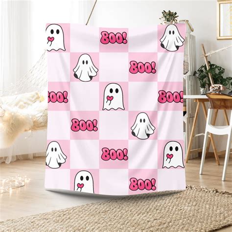 Ghost Checkered Blanket Cute Pink Ghost Blanket Pink Checkered Ghost
