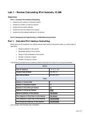 Lab Calculating IPv Subnets VLSM Pdf Lab Review Calculating IPv Subnets VLSM Objectives