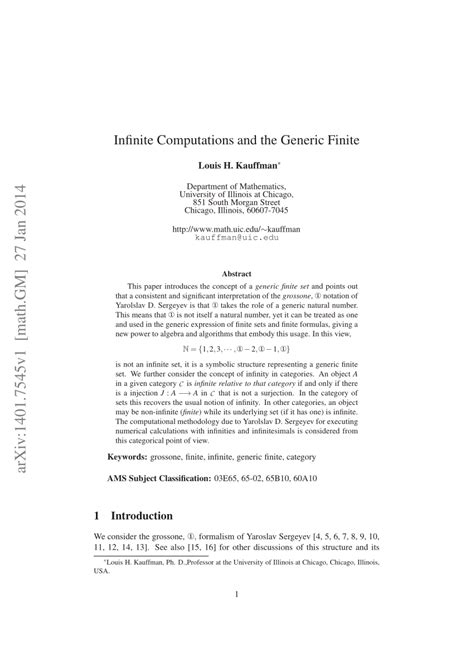 Pdf Infinite Computations And The Generic Finite