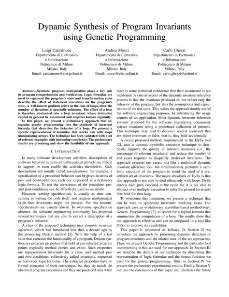 pdf dynamic synthesis of program invariants using genetic programming
