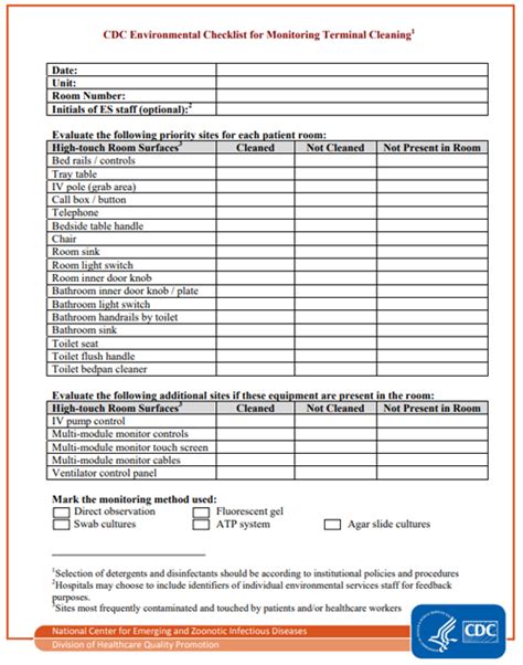 Hospital Patient Room Cleaning Checklist Excel Infoupdate Org